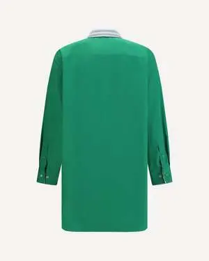 Loewe Cotton Poplin Chemisier Dress With Double-layered Collar - Green