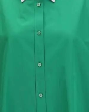 Loewe Cotton Poplin Chemisier Dress With Double-layered Collar - Green