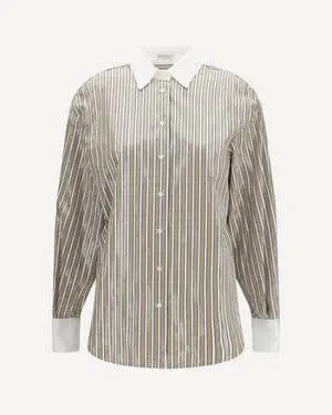 Brunello Cucinelli Striped Sequined Cotton Shirt