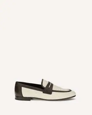 Brunello Cucinelli Two-tone Leather And Raffia Loafers - Beige
