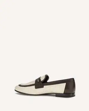 Brunello Cucinelli Two-tone Leather And Raffia Loafers - Beige