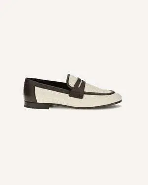 Brunello Cucinelli Two-tone Leather And Raffia Loafers - Beige