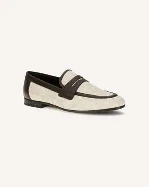 Brunello Cucinelli Two-tone Leather And Raffia Loafers - Beige