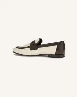 Brunello Cucinelli Two-tone Leather And Raffia Loafers - Beige