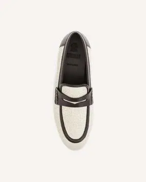 Brunello Cucinelli Two-tone Leather And Raffia Loafers - Beige