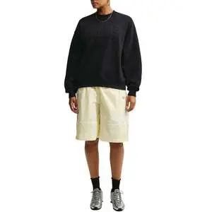 Nike Studio Fleece Medium Weight Oversized Embossed Crew - Total Black