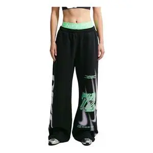 Nike Studio Fleece Medium Weight Oversized High-rise Straight-leg Graphic Pants 'total Black Sail - Total Black/sail