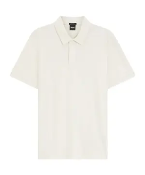 Hugo Boss Geometric-jacquard Polo Shirt In Cotton - Natural