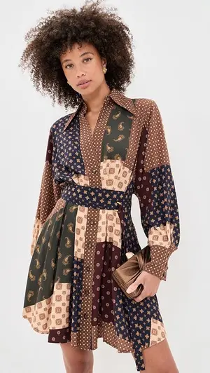 Zimmermann Tuck Mini Dress - Geo Patch Print