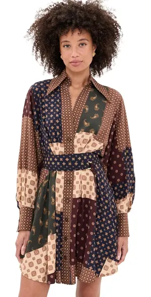 Zimmermann Tuck Mini Dress - Geo Patch Print
