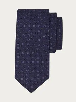 FERRAGAMO Ferragamo Silk Tie With Micro Gancini Print Blue