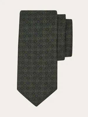 FERRAGAMO Silk Tie With Micro Gancini Print - Green