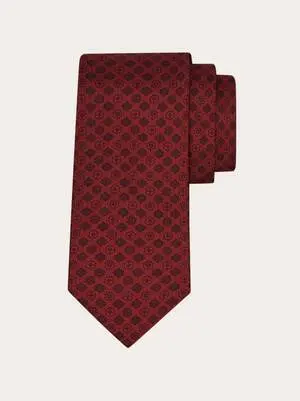FERRAGAMO Ferragamo Silk Tie With Micro Gancini Print Red