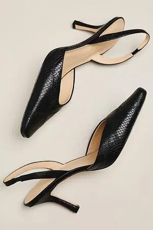 Maeve Square-toe Slingback Leather Heels - Black
