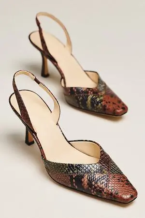 Maeve Square-toe Slingback Leather Heels - Brown