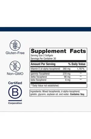 METAGENICS Vitamin E Mixed Tocopherols High Potency Antioxidant Supplement 60 Softgels