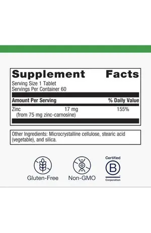 METAGENICS Zinlori 75 High Potency Zinc Carnosine Complex Supplement 60 Tablets