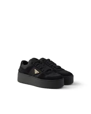 Prada Downtown Bold Re-nylon And Suede Sneakers - Black