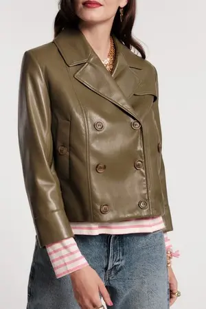FRANCES VALENTINE Faux Leather Moto Jacket - Olive