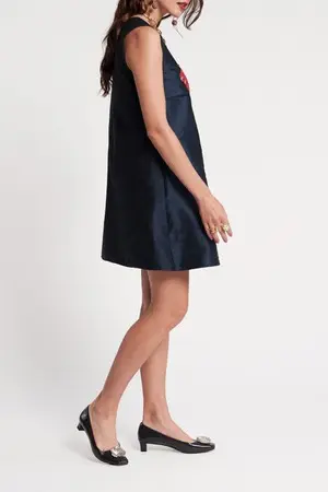 FRANCES VALENTINE Sleeveless Shift Dress With Poppy Appliques - Navy/multi