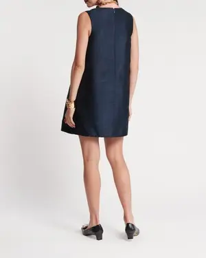 FRANCES VALENTINE Sleeveless Shift Dress With Poppy Appliques - Navy/multi