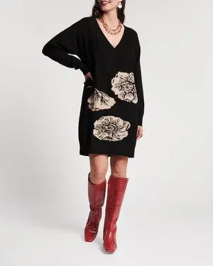 FRANCES VALENTINE Skye V Neck Dress - Black/camel