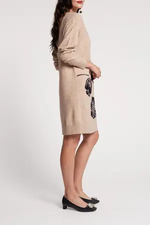 FRANCES VALENTINE Skye V-neck Floral Dress - Camel/navy
