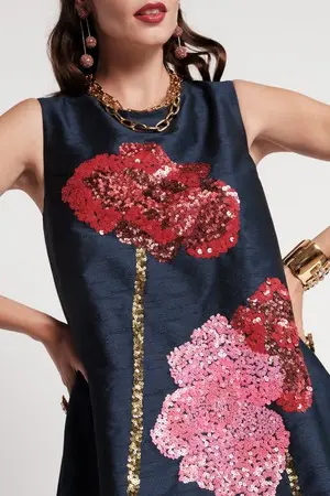 FRANCES VALENTINE Sleeveless Midi Dress - Navy/multi