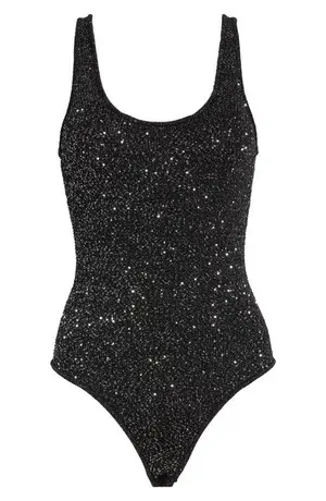 TOCCIN Sheila Scoop Neck Sequin Bodysuit - Onyx