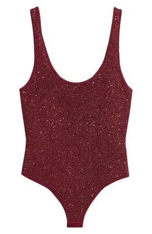 TOCCIN Sheila Scoop Neck Sequin Bodysuit - Oxblood