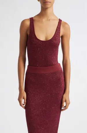 TOCCIN Toccini Sheila Scoop Neck Sequin Bodysuit - Oxblood