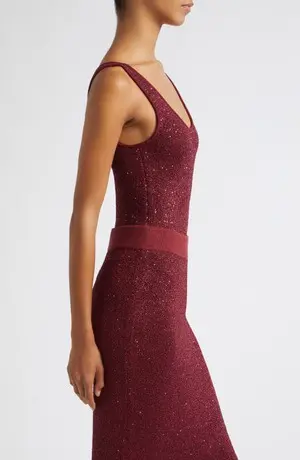 TOCCIN Toccini Sheila Scoop Neck Sequin Bodysuit - Oxblood