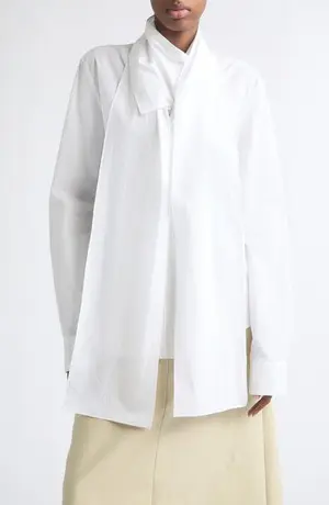 EENK Layered Scarf V-neck Cotton Blouse - White