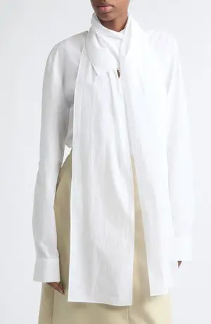 EENK Layered Scarf V-neck Cotton Blouse