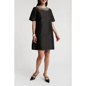FRANCES VALENTINE Embellished Collar Shift Dress - Black