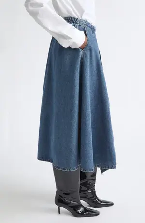 EENK Side Drape Banded Midi Skirt