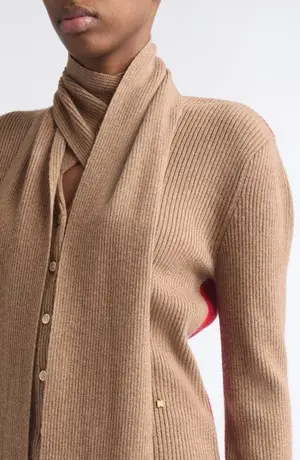 EENK Scarf Layered Wool Cardigan