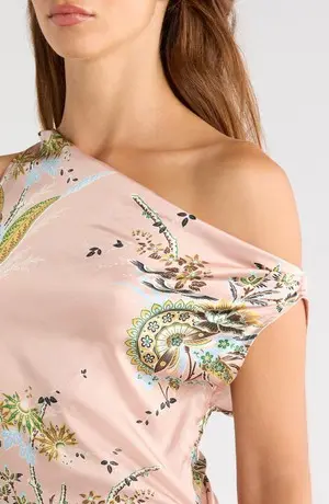 Staud Athena One-shoulder Ruched Silk Minidress With Floral Print