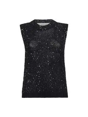 GOLDEN GOOSE Black Sequin Mesh Journey Top - Multicolor
