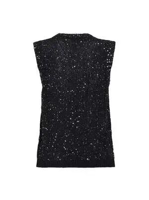 GOLDEN GOOSE Black Sequin Mesh Journey Top