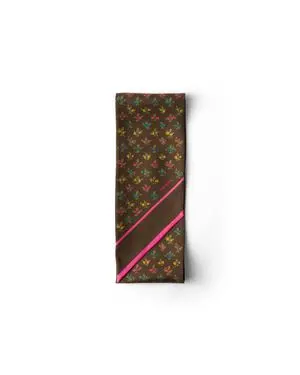 Prada Printed Silk Twill Skinny Scarf - Brown