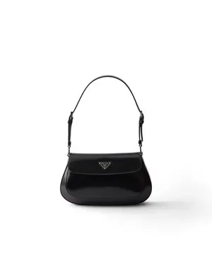 Prada Cleo Brushed Leather Shoulder Bag - Black