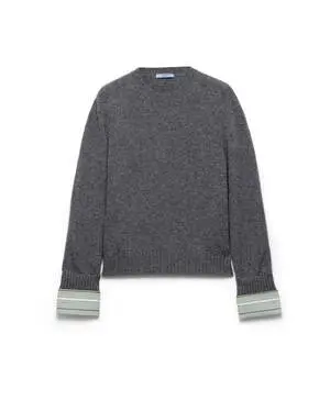 Prada Wool And Cashmere Crew-neck Sweater With Removable Shirt Cuffs - Grey