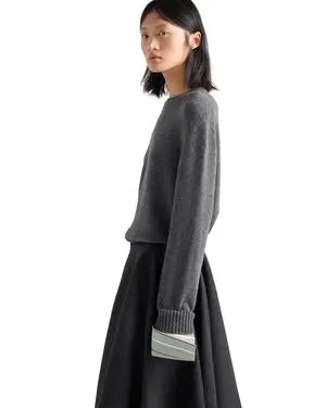 Prada Wool And Cashmere Crew-neck Sweater With Removable Shirt Cuffs - Grey