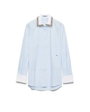 Prada Embroidered Poplin Shirt With Classic Collar And French Cuffs
