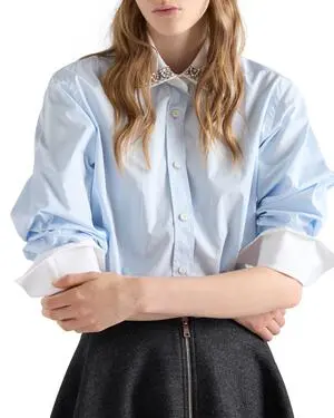 Prada Embroidered Poplin Shirt With Classic Collar And French Cuffs