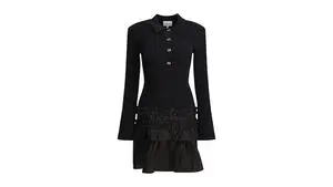 GANNI Ribbed Knit Dress With Ruffled Skirt