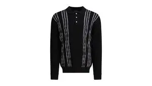 BEAMS Wool Striped Polo Sweater - Black