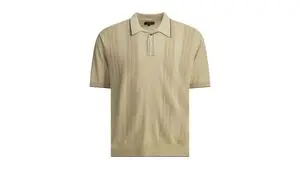 BEAMS Textured Knit Buttondown Polo Shirt - Beige