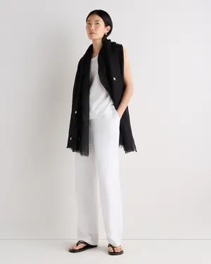 Quince 100% European Linen Embroidered Scarf